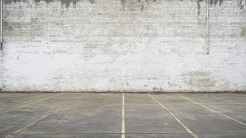 Empty Urban Space with Textured White Brick Wall and Floor Lines Stock ...