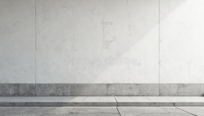 Empty Urban Street Scene Features Large Concrete Wall Covered with ...