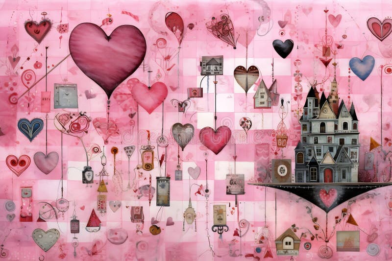 Empty Urban Structure with Pink Heart Shape Design Stock Illustration ...