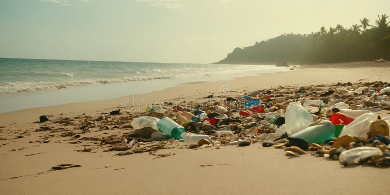 Empty Used Dirty Plastic Bottles, Household Waste on the Ocean Shore ...