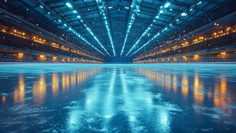 Empty, Vast Indoor Ice Rink with Bright, Symmetrical Lighting and ...