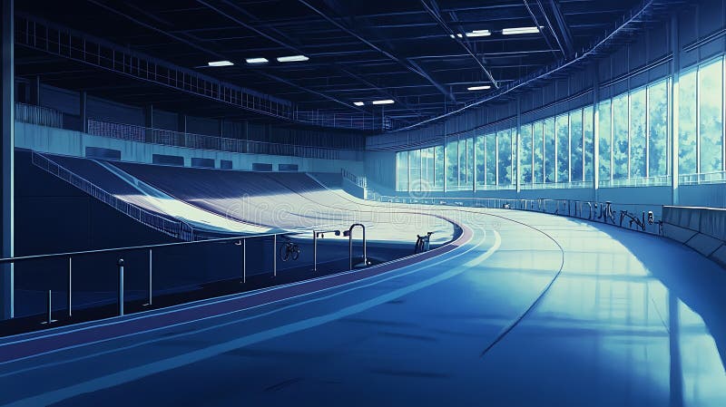 Empty Velodrome Track with Sunlight Streaking through Windows Stock ...