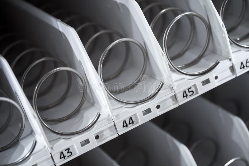 Empty White Shelf of Office Vending Machine Stock Photo - Image of ...