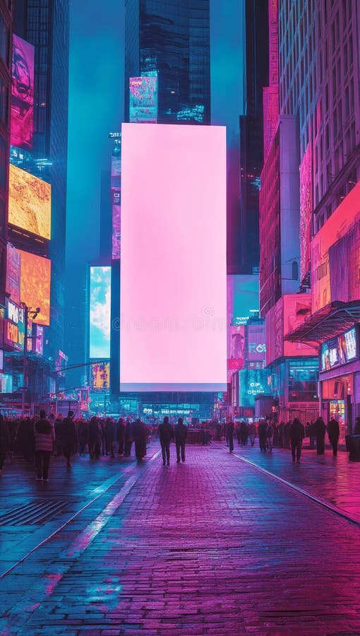 Empty Vertical Billboard Standing Tall in Times Square, New York City ...