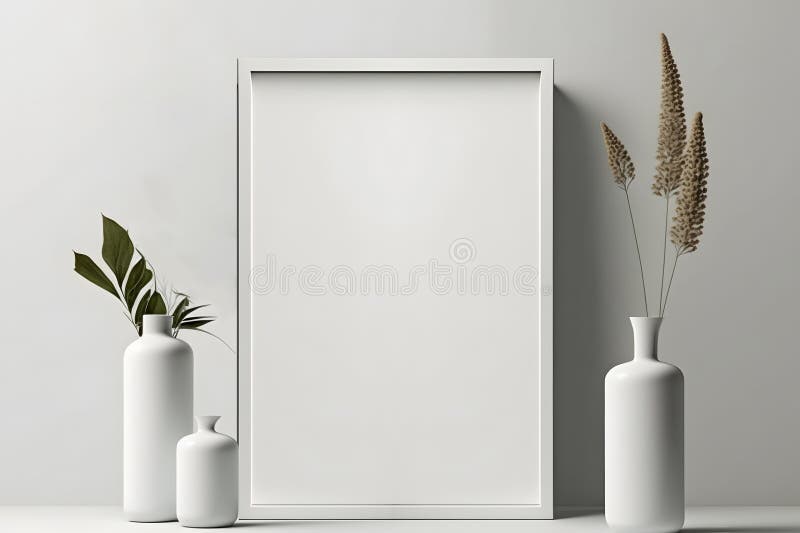 Empty Vertical Frame Mockup in Modern Minimalist Interior with Plant in ...
