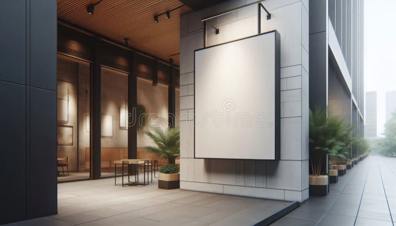 Empty Vertical Frame on Modern Building Facade with Plants. Outdoor ...