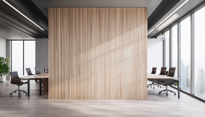 Empty Vertical Panel Wall Mockup in Modern Office Interior. 3D ...
