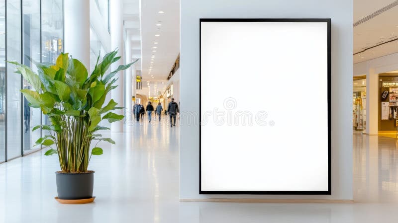 Empty Vertical Poster in Modern Shopping Mall with Indoor Plant Stock ...