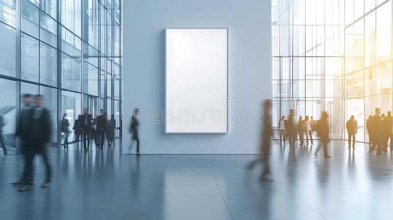 Empty Vertical White Frame in Modern Art Gallery Setting with Blurry ...