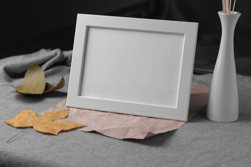Empty White Picture Frame on Table Stock Photo - Image of copy, border ...