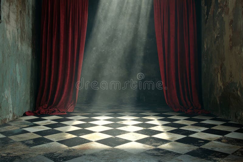 An Empty Vintage Circus Stage, Illuminated by Spotlights, Features Red ...