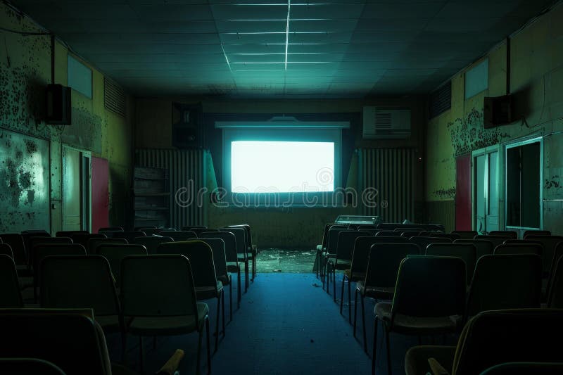Empty Vintage College Lecture Hall with Glowing Screen Stock Photo ...