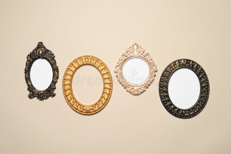Empty Vintage Frames Hanging on Beige Wall Stock Photo - Image of home ...