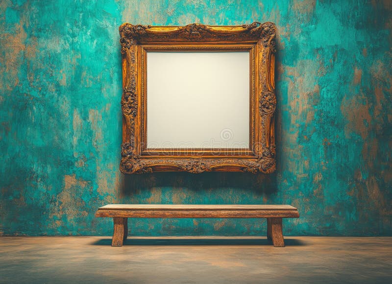 An Empty Vintage Golden Rectangular Frame Showcased in a Museum Setting ...
