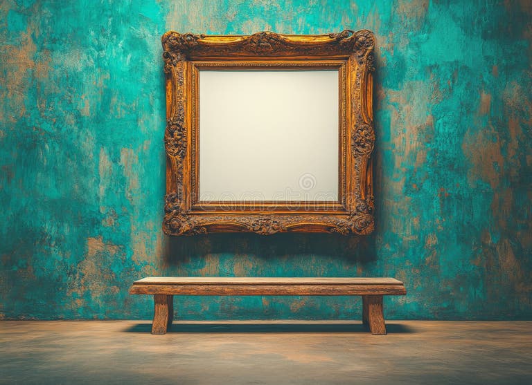 An Empty Vintage Golden Rectangular Frame Showcased in a Museum Setting ...
