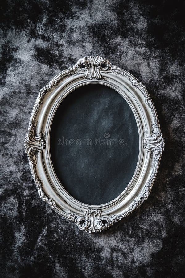 An Empty Vintage Oval Frame with a Distressed Silver Finish Set Against ...