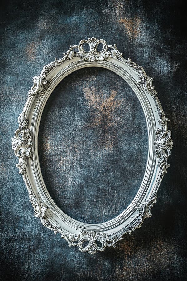 An Empty Vintage Oval Frame with a Distressed Silver Finish Set Against ...