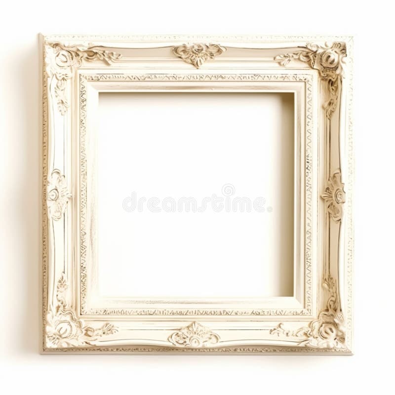 Empty Vintage White Wood Square Frame Isolated on White Background for ...