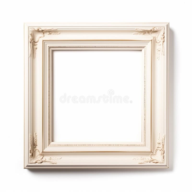 Empty Vintage White Wood Square Frame Isolated on White Background for ...
