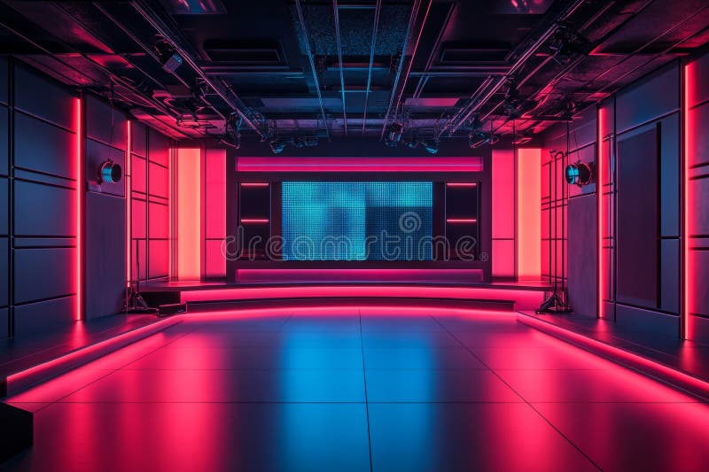 Empty Virtual Studio Set with Led Wall Displaying Abstract Graphics ...