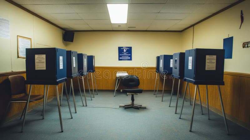 Empty Voting Room with Booths and Instructions in Quiet Atmosphere ...