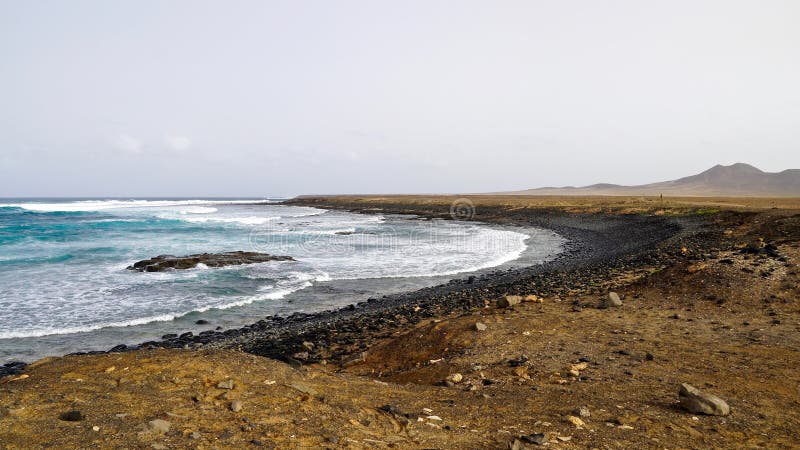 Empty Vulcanic Beach in the Fuerteventura Stock Image - Image of shore ...