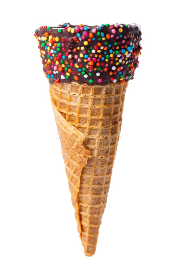 Wafer Cone Decorated Colorful Sprinkles With Green Scoop Of Ice Cream