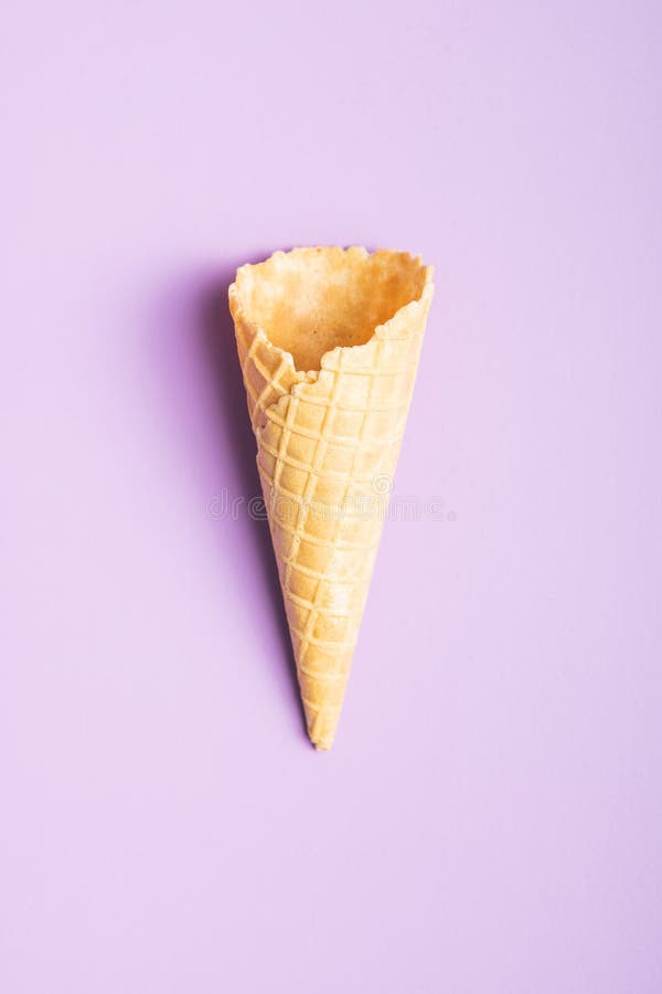 Empty Wafer Cone. Sweet Ice Cream Cornet on Violet Background. Top View ...