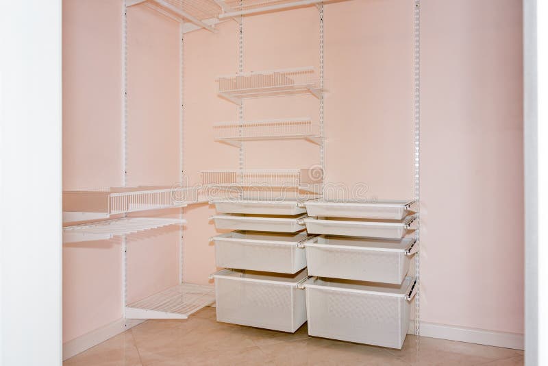 Empty Walk-in Closet with Shelves. Dressing Room Interior Elements ...