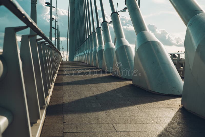 An Empty Walk Path on a Modern Steel and White Concrete Bridge Stock ...