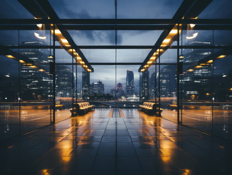 An Empty Building with Concrete Pillars and a Door Stock Illustration ...