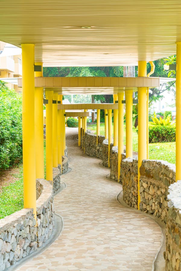 Empty Walkway in Hotel Resort Stock Photo - Image of blur, green: 181584264
