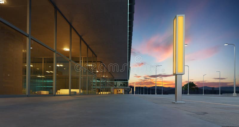 Empty Walkway Road and Modern Office Buildings Exterior Stock ...