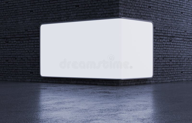 Empty Wall Corner Luminous LED Banner, Curved Screen Billboard Mockup ...