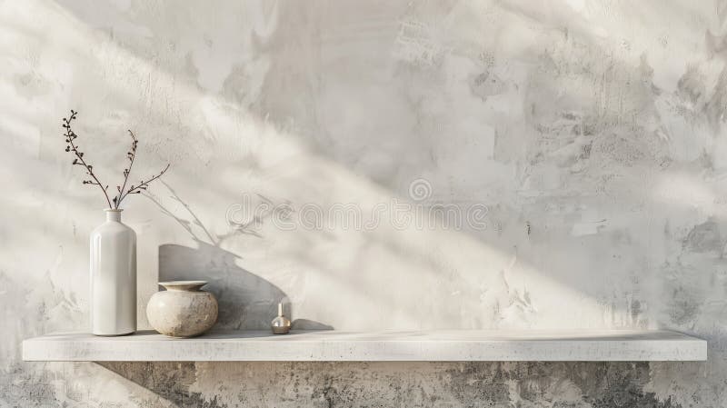 An Empty Wall Mockup with White Walls and Cement Sh Stock Illustration ...