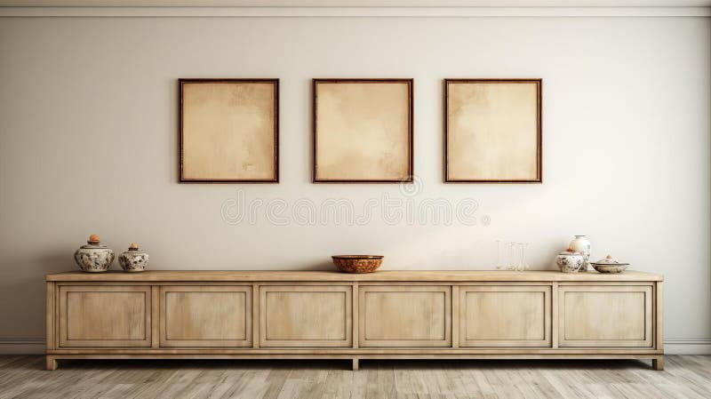 Minimalist Elegant Buffet Cabinet Against White Wall Decor Stock ...