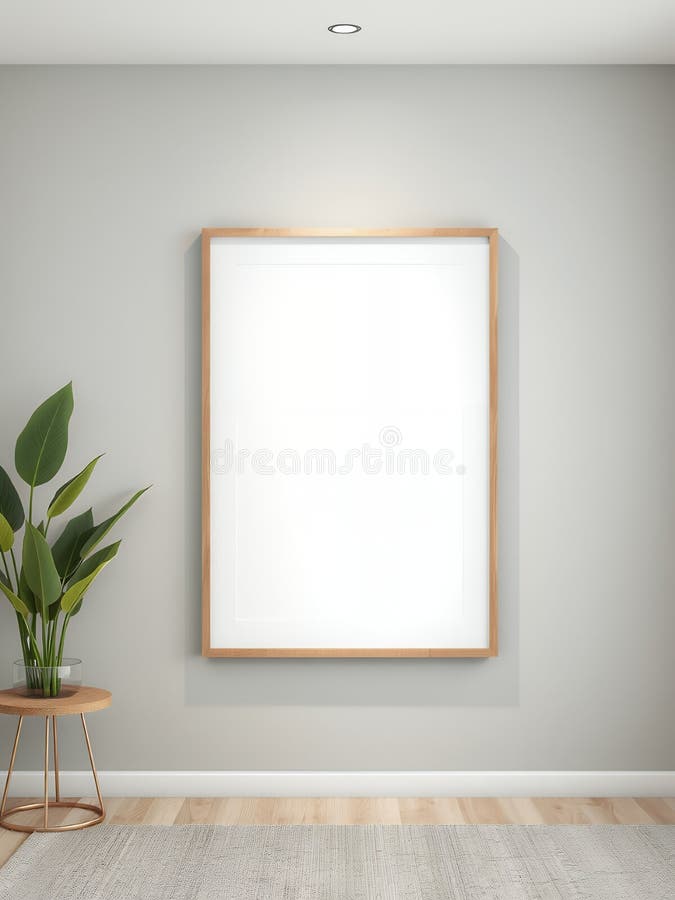 Empty Wall Space with Framed Artwork and Potted Plant in Modern ...