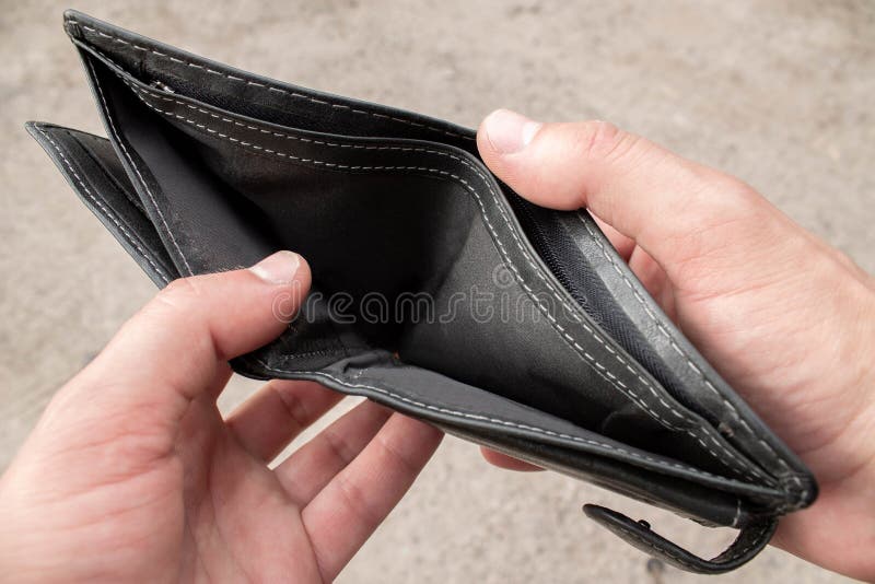 Empty wallet in hands stock image. Image of human, empty - 155653609