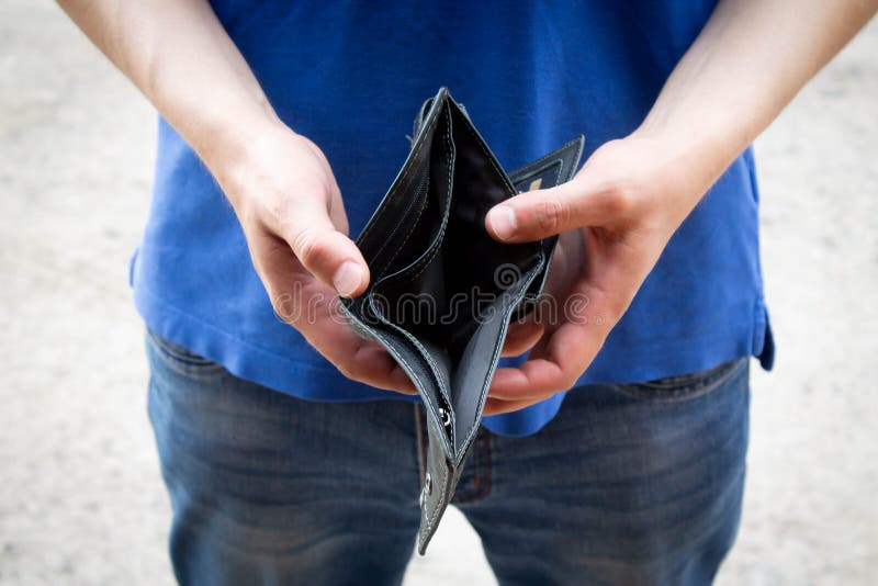 Empty wallet in hands stock image. Image of broke, poor - 155653643