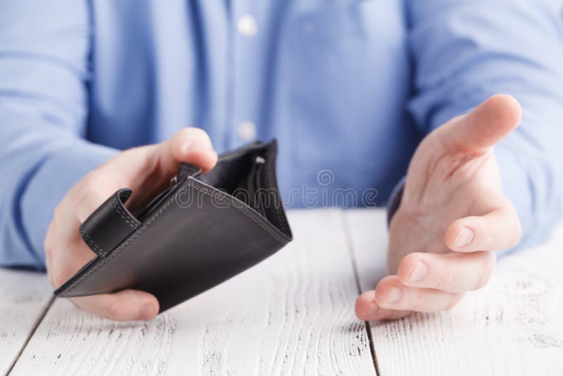 Empty wallet in man hands stock photo. Image of leather - 110302694