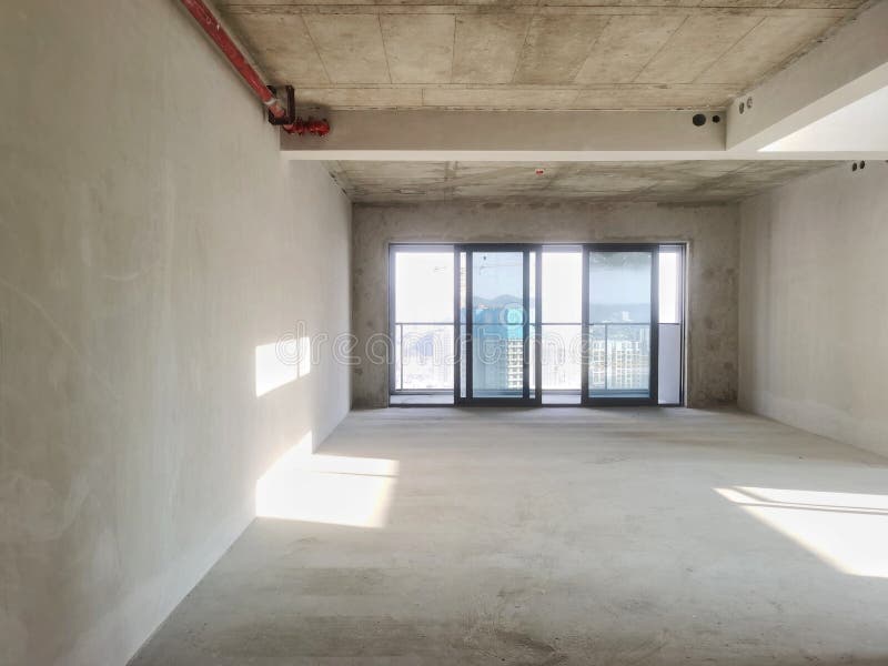 Empty Concrete Room Interior Stock Image - Image of construction ...