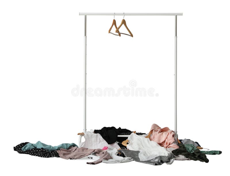 Empty Wardrobe Rack with Hangers and Pile Stock Image - Image of ...