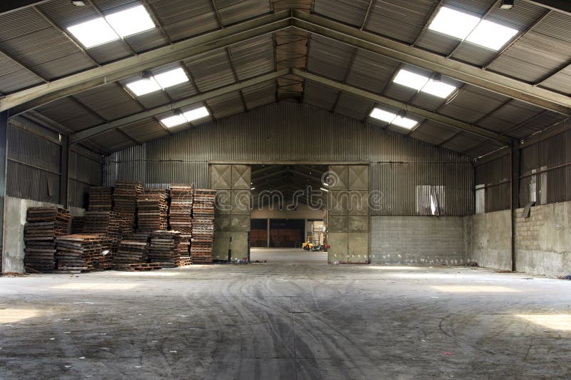 An Old Empty Industrial Warehouse Interior Stock Image - Image of empty ...