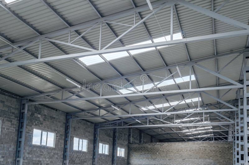 Empty Warehouse. Brick Walls, Windows in the Walls and Ceiling. Modern ...