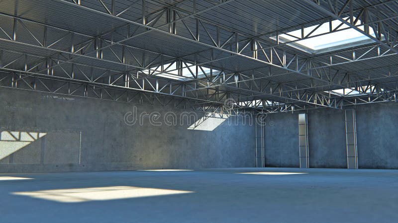Empty Warehouse. 3d Illustration Stone Building with Light Stock ...