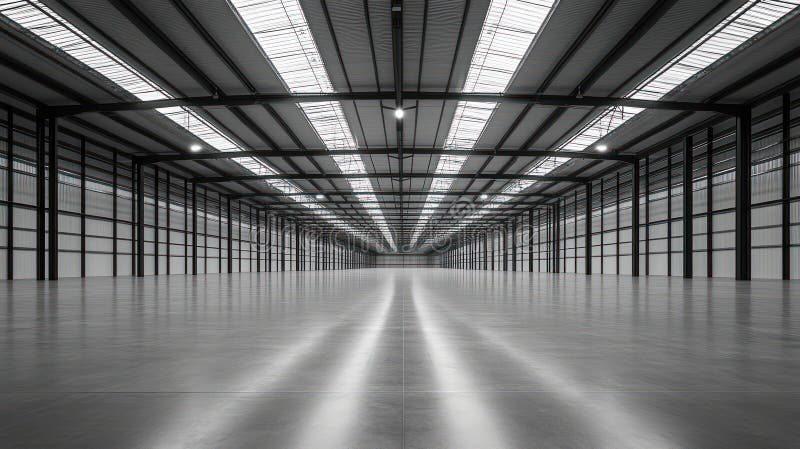 An Empty Warehouse with an Expansive Floor Space, Featuring High ...
