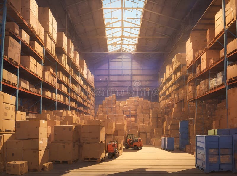 A Large Import-export Warehouse Filled with Crates of Goods Boxes and ...