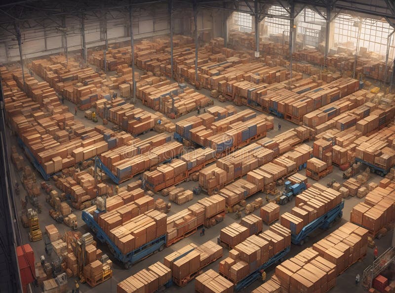 A Large Import-export Warehouse Filled with Crates of Goods Boxes and ...
