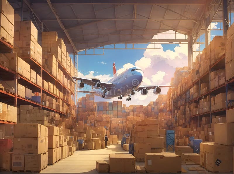 A Large Import-export Warehouse Filled with Crates of Goods Boxes and ...