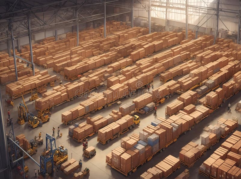 A Large Import-export Warehouse Filled with Crates of Goods Boxes and ...